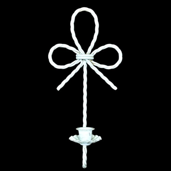 Accents | Vintage White Twisted Rope Wire Bow Wall Sconce Candle Holder ...